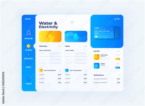 Water And Electricity Prices Tablet Interface Vector Template Mobile App Page Day Mode Design