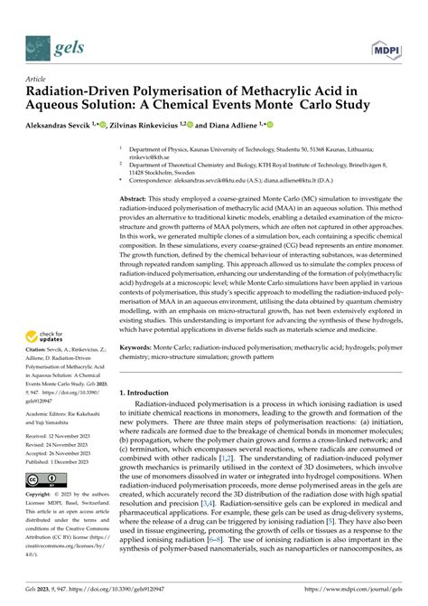 Pdf Radiation Driven Polymerisation Of Methacrylic Acid In Aqueous Solution A Chemical Events