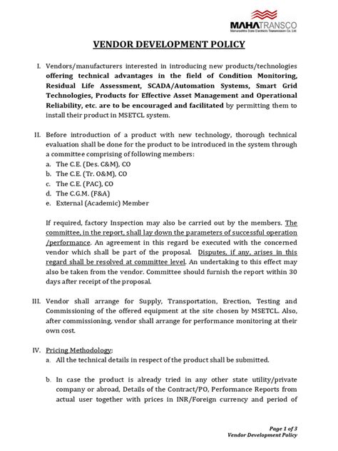 Vendor Development Policy Pdf Economies Business