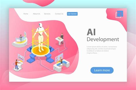 Premium Vector Flat Isometric Vector Landing Page Template Of Ai Development Robot And Human