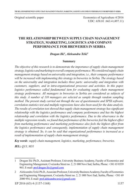 Pdf The Relationship Between Supply Chain Management Strategy