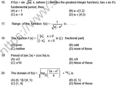 Jee Mathematics Relation And Functions Mcqs Set B With Answers