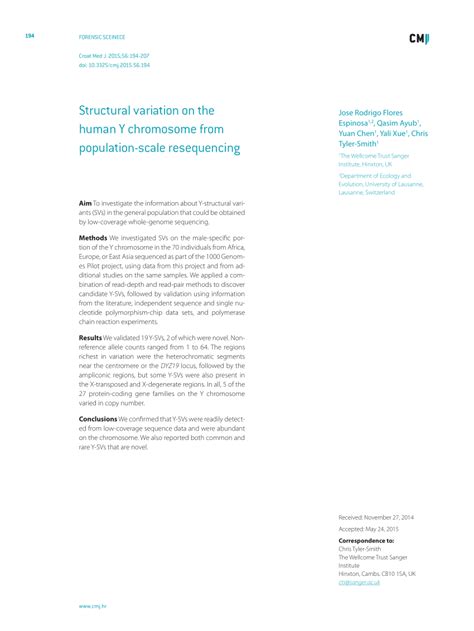 Pdf Structural Variation On The Human Y Chromosome From Population