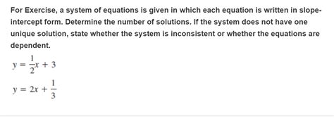 solved for exercise a system of equation is given in which