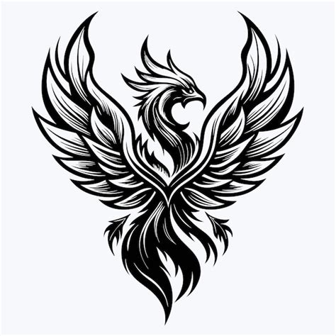 Intricate Phoenix Design Detailed Black And White Tattoo Art
