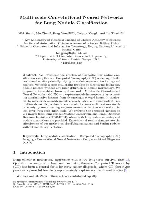 Multi Scale Convolutional Neural Networks For Lung Nodule Classification Pdf Image
