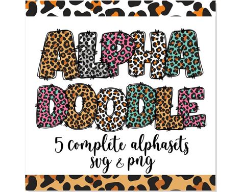 5 Set Leopard Doodle Alphabet Letters Svg Png Bundle Doodle Leopard