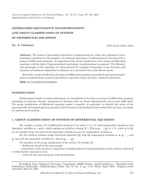 Pdf Generalized Equivalence Transformations And Group Classification