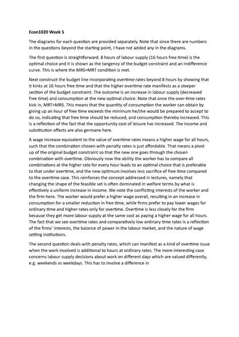 Econ Week 5 Econ Week 5 Notes Econ1020 Week 5 The Diagrams For Each Question Are Provided