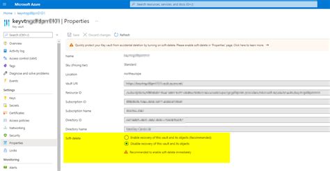 enabling key vault soft delete is not working on existing resource