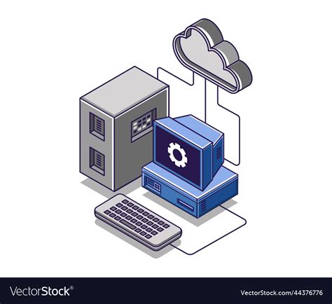 Flat Isometric Concept Computer Cloud Server Vector Image