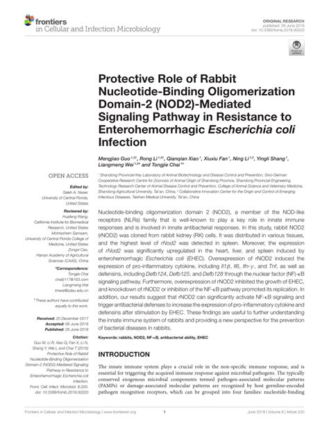 Pdf Protective Role Of Rabbit Nucleotide Binding Oligomerization Domain 2 Nod2 Mediated