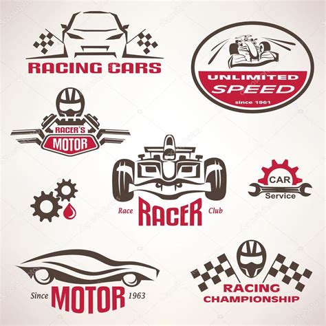 Coches De Carreras Carreras De Emblema Y Etiqueta Conjunto Vector