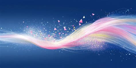Abstract Pastel Pink And Blue Wavy Lines Background With Glittering Geometric Shapes And