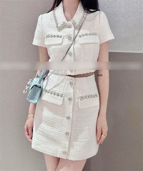 세트할인 수입 큐빅 보석단추 크롭 자켓 미니스커트 투피스 세트 에이블리