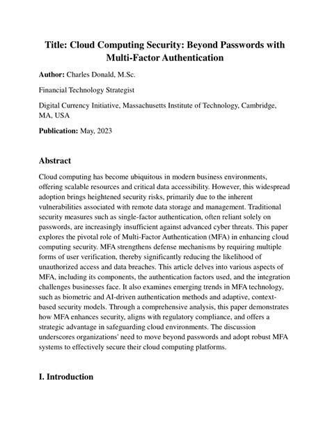 Pdf Title Cloud Computing Security Beyond Passwords With Multi