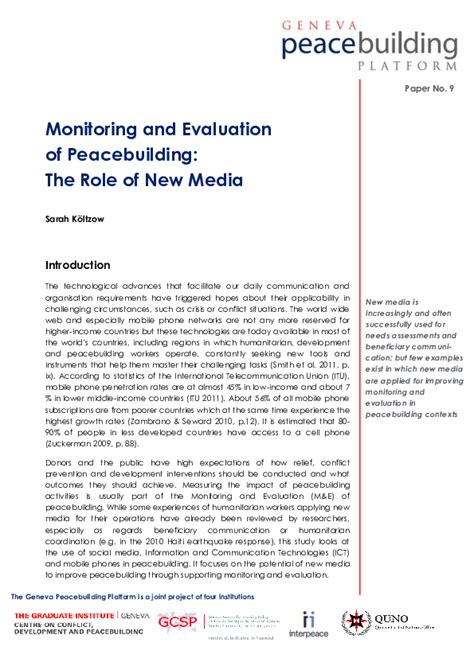Pdf Monitoring And Evaluation Of Peacebuilding The Role Of New Media