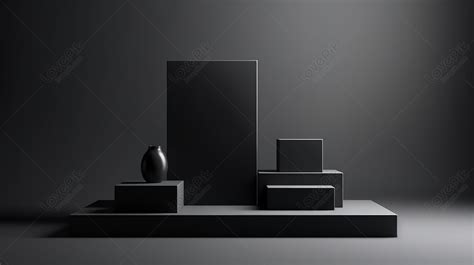 스타일리쉬한 3d 디스플레이 미니멀리스트 룩을 위한 포디엄 스탠드의 검정색과 진회색 사각형 모양 리스 배경 스탠 배경 미니멀 배경 이미지 Hd 리스 스탠 미니멀