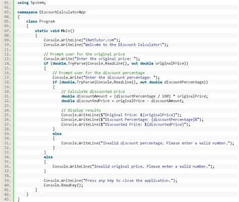 Discount Calculator In C INetTutor Com