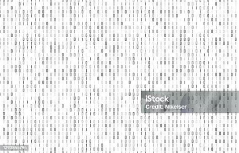 화면의 흰색 배경에서 격리된 두 개의 이진 숫자 0 및 1이 있는 이진 코드 흑백 배경의 스트림입니다 추상 데이터 및 기술 암호 해독 및 암호화 매트릭스 하프톤 효과 연속