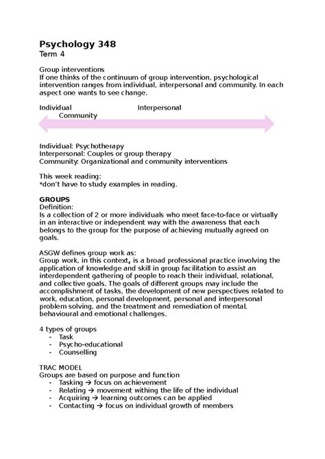 Psychology 348 Lecture Notes Term 4 Psychology 348 Term 4 Group Interventions If One
