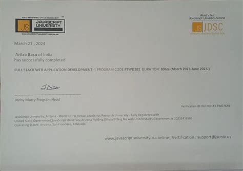 Aritra Basu On Linkedin Webdevelopment Javascript Fullstack Learning Certification