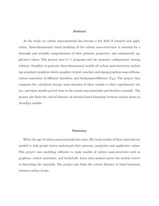 Generating D Visual Models Of Carbon Nano Structures PDF Chemistry Science