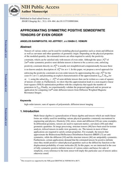 Pdf Approximating Symmetric Positive Semidefinite Tensors Of Even Order