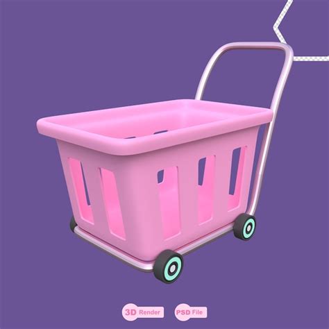 Premium Psd 3d Render Illustration Empty Shopping Basket Shopping Cart