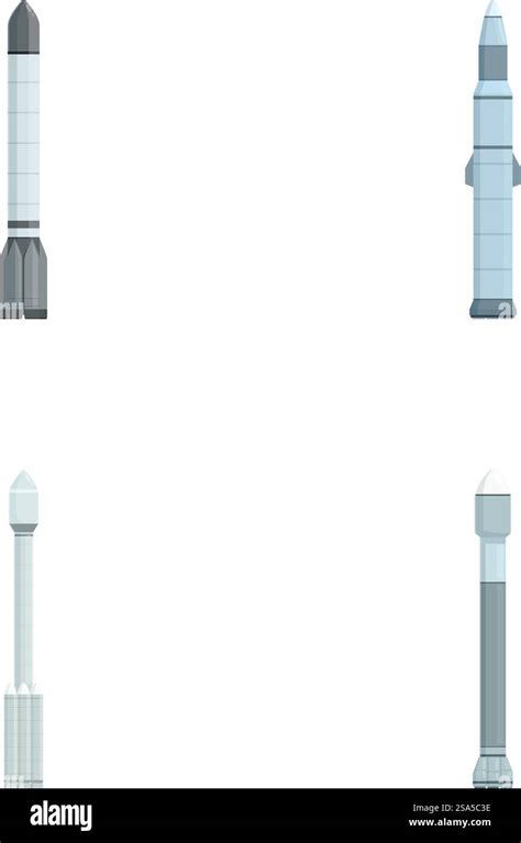 Collection Of 4 Stylized Vector Space Rockets Suitable For Icons Or