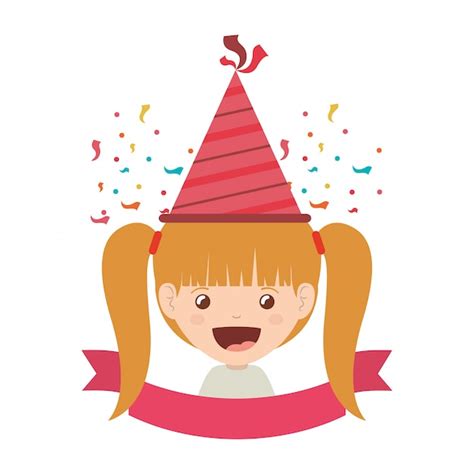 Girl With Party Hat In Birthday Celebration Premium Vector