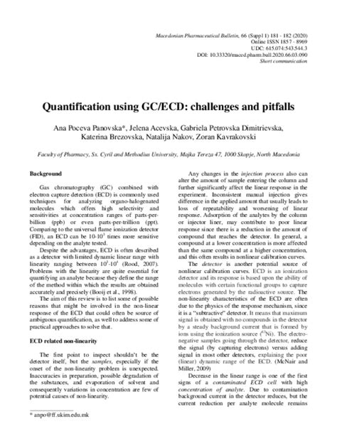 Pdf Quantification Using Gc Ecd Challenges And Pitfalls