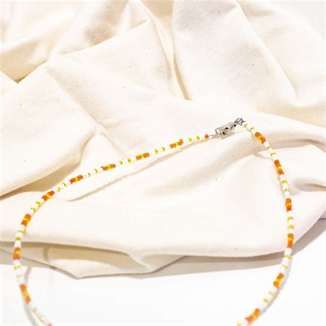 Glass Seed Bead Necklace Multicolored Green White Orange Etsy