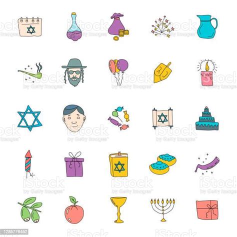 하누카 손으로 그린 선형 낙서 흰색 배경에 격리 웹 및 Ui 디자인 모바일 앱 및 인쇄 제품을 위한 하누카 아이콘 세트 메노라에 대한 스톡 벡터 아트 및 기타 이미지