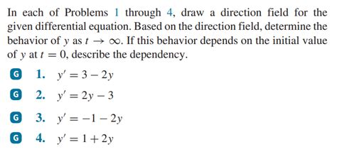 solved in each of problems 1 through 4 draw a direction