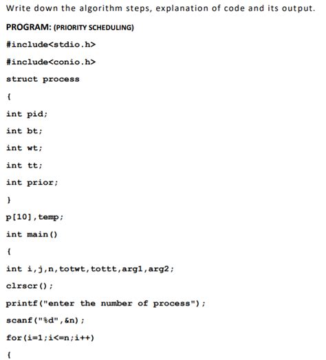 Solved Write Down The Algorithm Steps Explanation Of Code