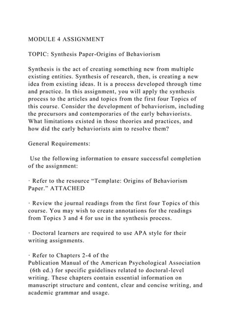Module 4 Assignmenttopic Synthesis Paper Origins Of Behaviorism Docx