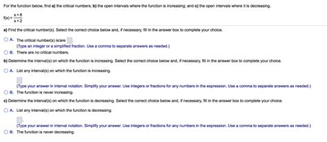 solved for the function below find a the critical numbers
