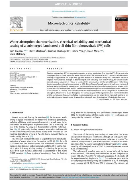 Pdf Water Absorption Characterisation Electrical Reliability And