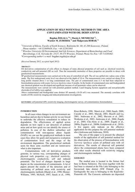 Pdf Application Of Self Potential Method In The Area Contaminated