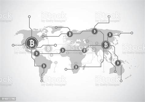 세계 지도 기술 네트워크 개념 미래 디지털 돈을 Bitcoin 디지털 통화 벡터 일러스트 레이 션 3차원 형태에 대한 스톡 벡터 아트 및 기타 이미지 Istock