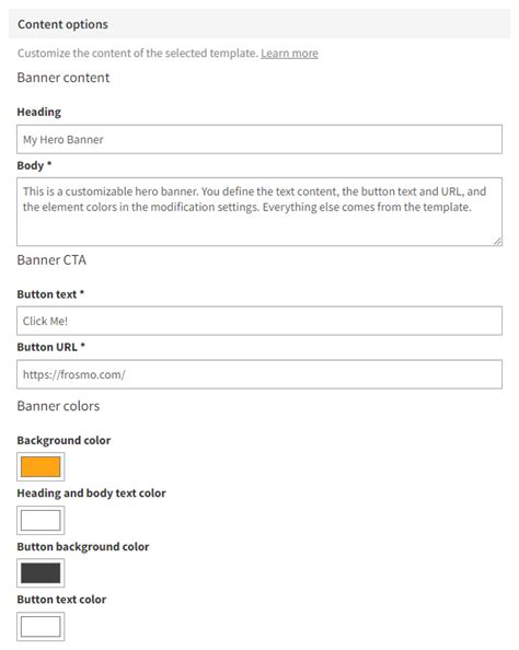 Example Creating A Hero Banner From A Template Frosmo Documentation