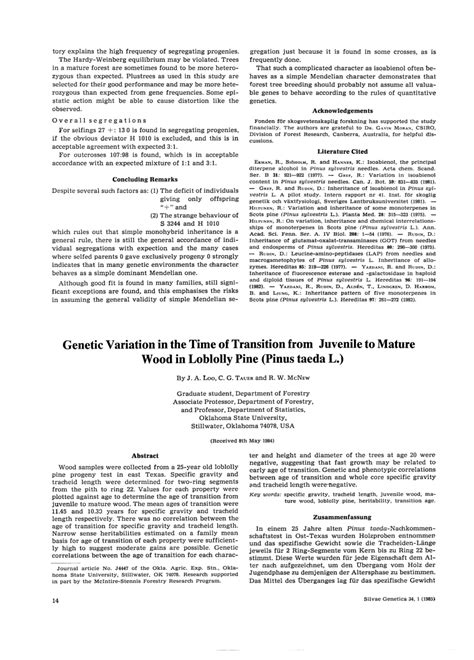 Pdf Genetic Variation In The Time Of Transition From Juvenile To Mature Wood In Loblolly Pine