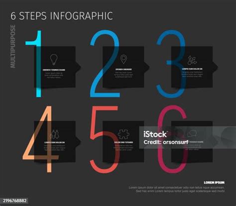 다채로운 Six 단계 다목적 인포 그래픽 디자인 큰 숫자와 어두운 배경에 0명에 대한 스톡 벡터 아트 및 기타 이미지 0명 개성 개념 교습 Istock
