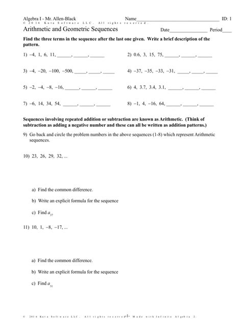 Arithmetic And Geometric Sequences Pdf Mathematical Concepts Algebra