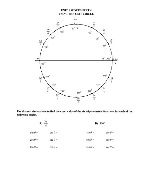 unit 6 worksheet 4 using unit circle 1 pdf