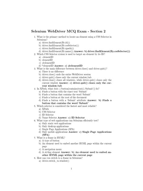 Selenium Mcq Questions Pdf Selenium Software Dynamic Web Page