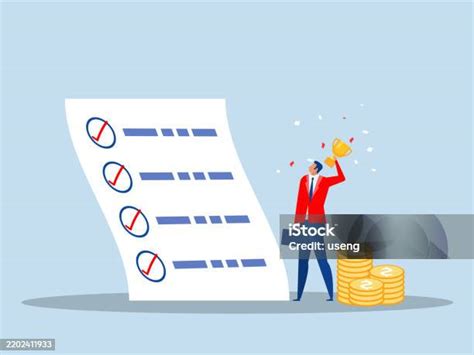 습관 체크리스트를 가진 우승자 트로피를 들고 있는 사업가 성공하고 목표 우승자 진도 계획 개념 벡터를 달성하십시오 개발에 대한 스톡 벡터 아트 및 기타 이미지 Istock
