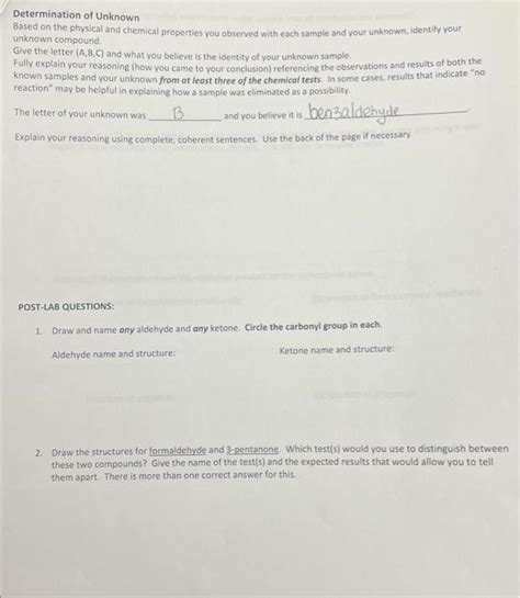 Solved Determination Of Unknown Based On The Physical And Chegg