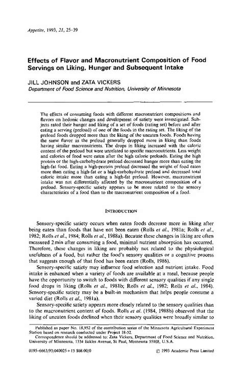 Pdf Effect Of Flavor And Macronutrient Composition Of Food Servings